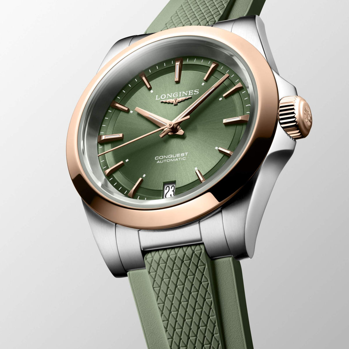 LONGINES 浪琴 Conquest 征服者系列不鏽鋼及18k玫瑰金優雅時尚運動腕錶 34mm L34305029 - 新萬國鐘錶