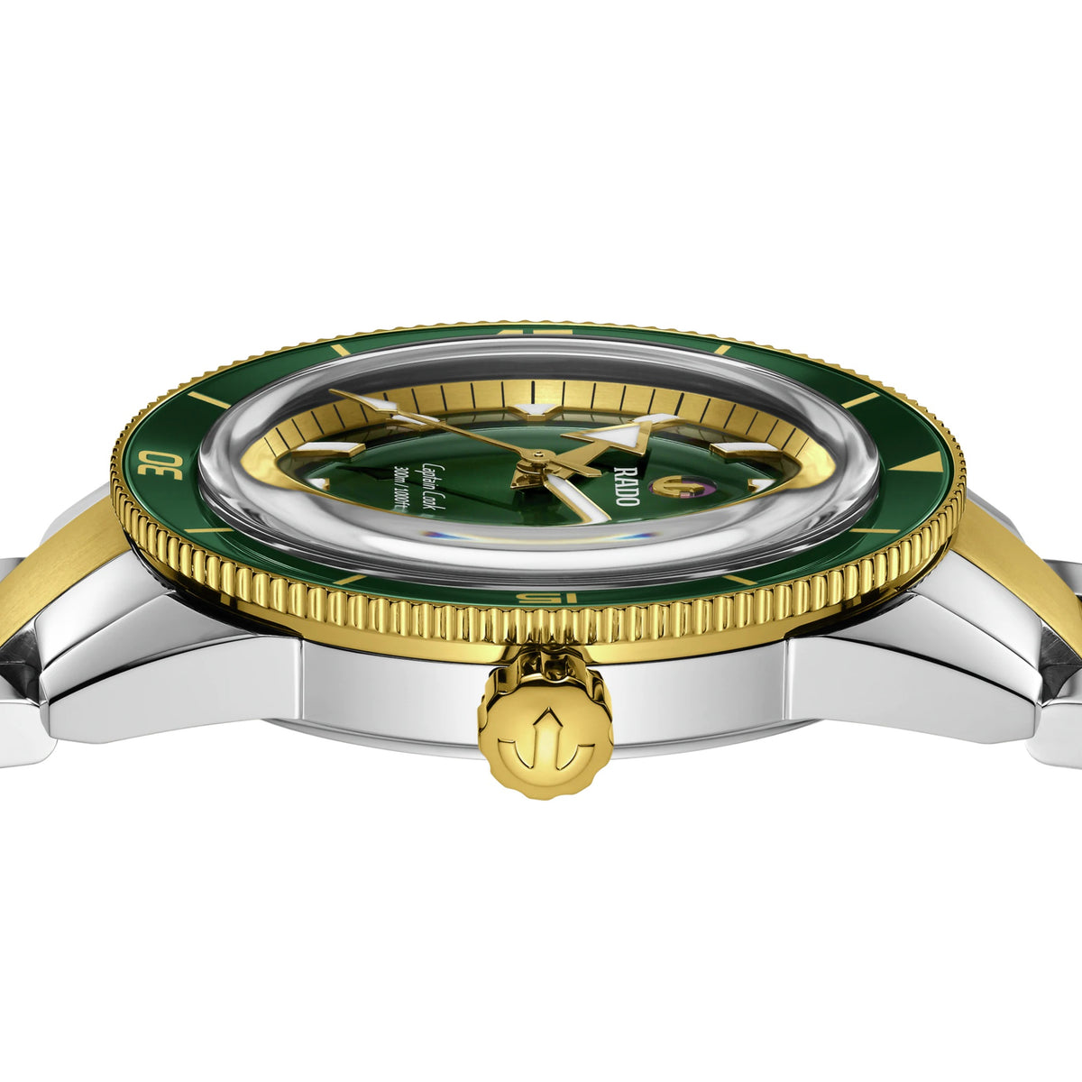 RADO 雷達錶 Captain Cook 庫克船長300米 PVD黃金綠面陶瓷潛水腕錶 42mm R32138303 - 新萬國鐘錶